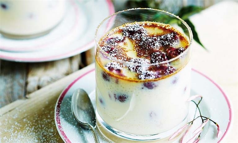 Healthy cinnamon and clove-spiced cherry custards